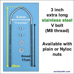 V Bolt 3 inch – extra long – STAINLESS M8 thread – A.T.V. Poles ...